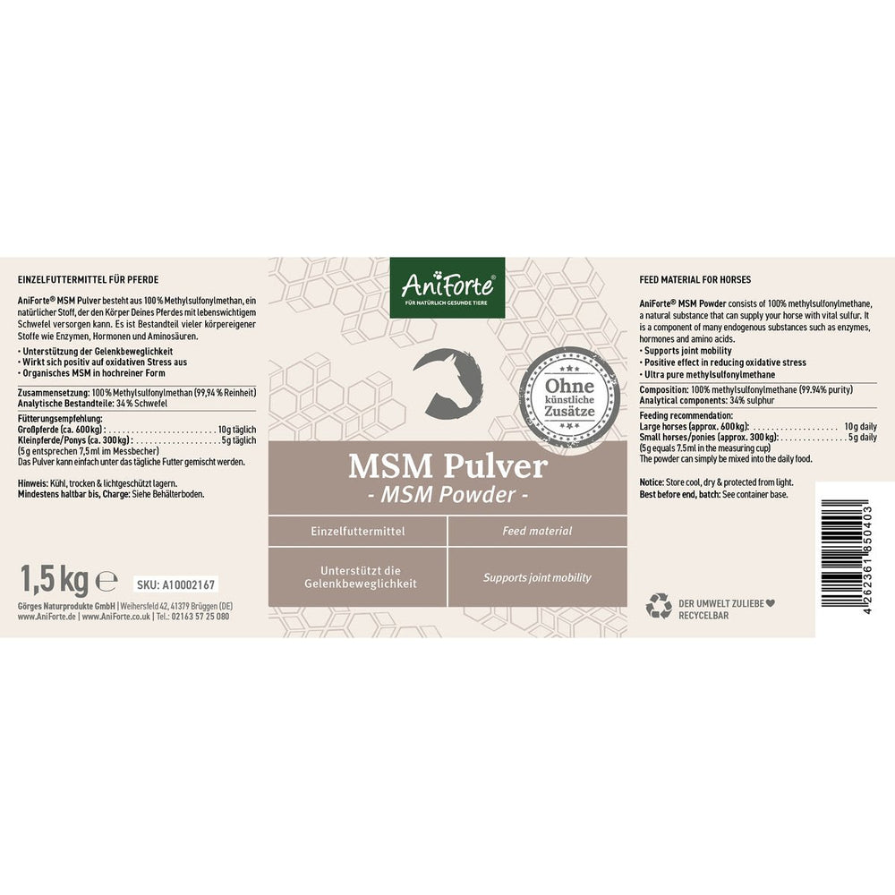 Pferd - MSM Pulver, Gelenke, Stoffwechsel